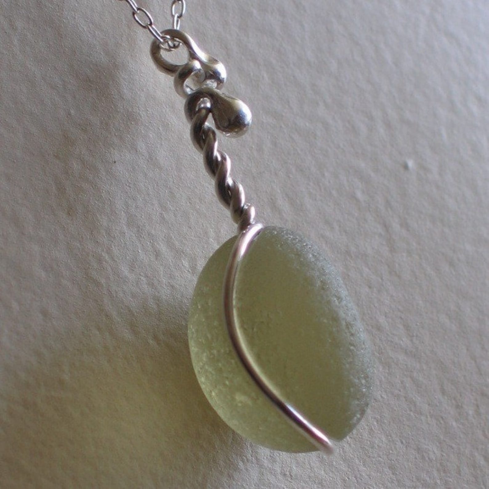 Genuine Sea Glass Sterling Silver Pendant Necklace Soft Golden Rod Sea ...
