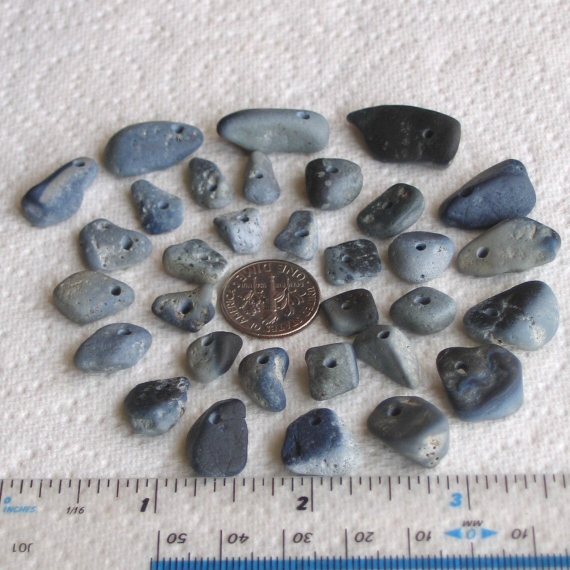 32 Slag Sea Glass Beads Drilled 1.5mm Holes Natural Surf Tumbled ...