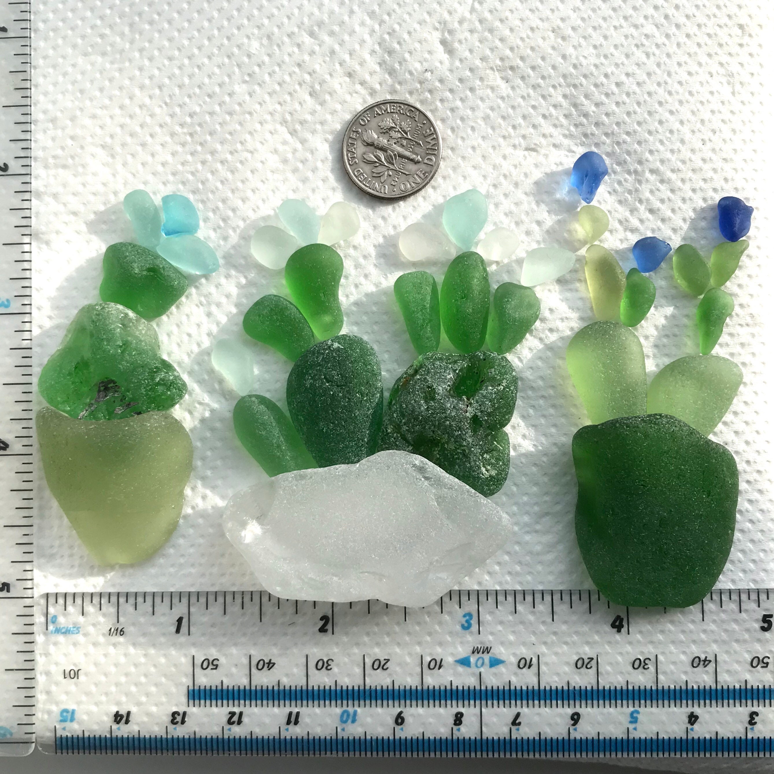 Large Sea Glass Cactus Plants Natural Surf Tumbled Beach Glass Art ...