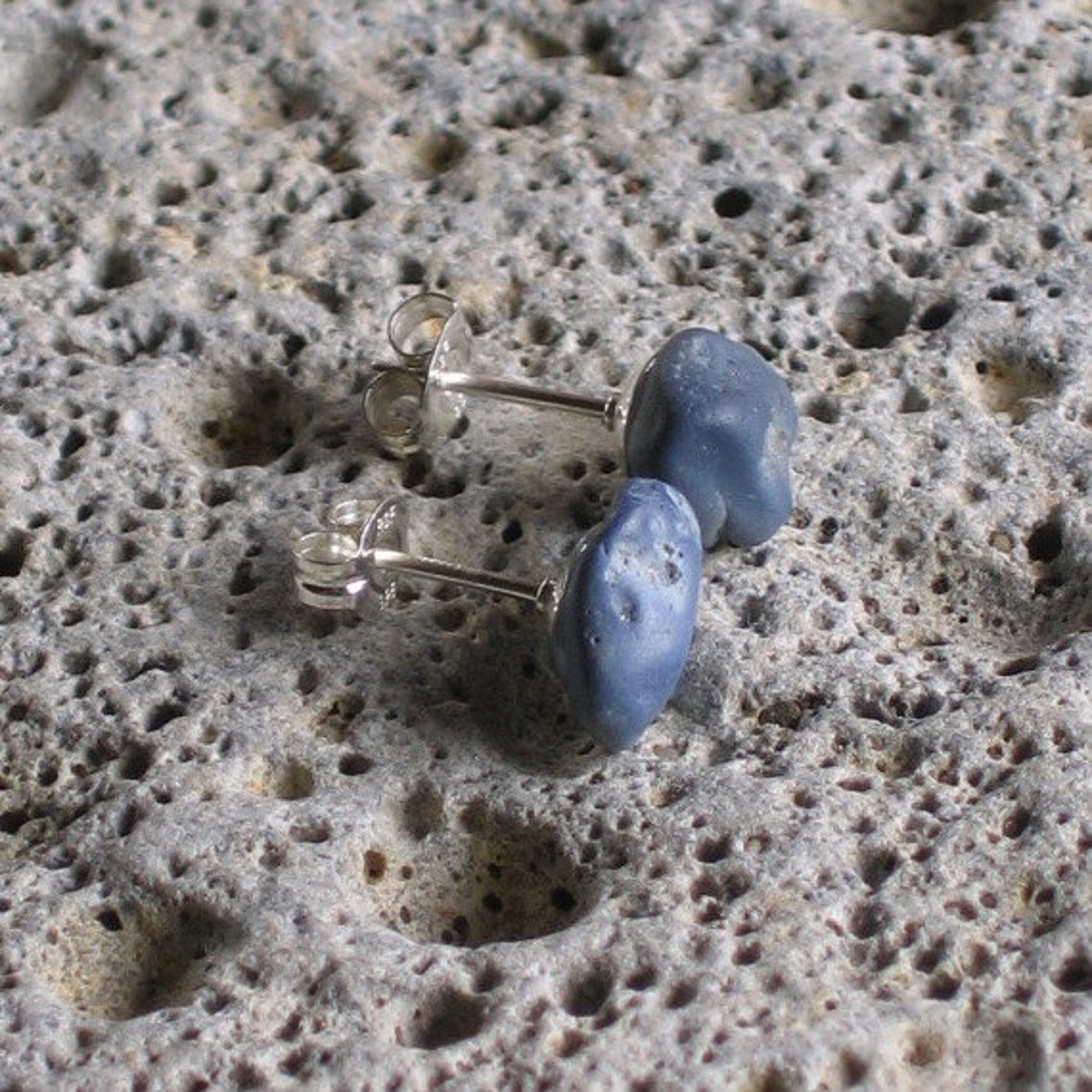 Blue Slag Glass Sea Glass Sterling Silver Studs Post Earrings - Etsy UK