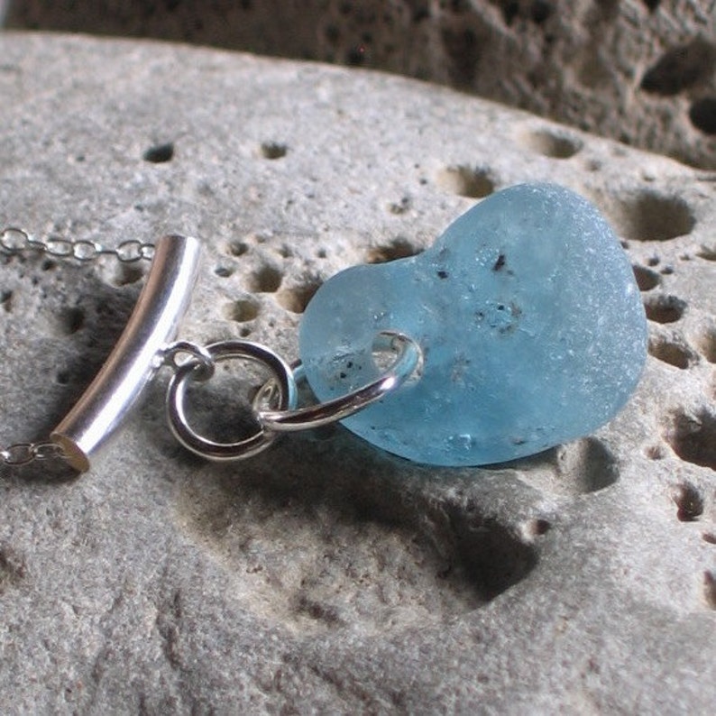 Bubbley Steel Blue Bonfire Glass Sea Glass Sterling Silver Pendant ...