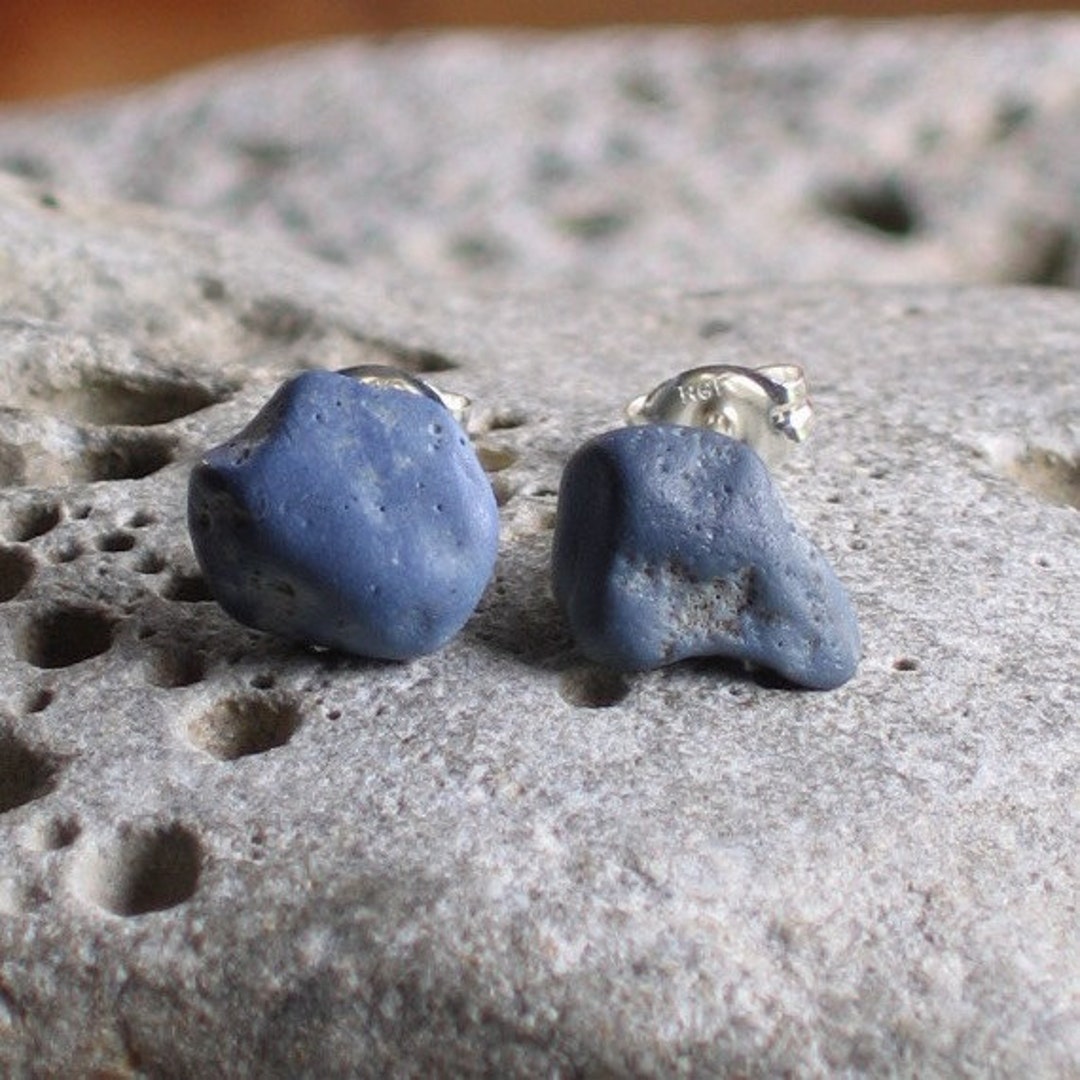 Blue Slag Glass Sea Glass Sterling Silver Studs Post Earrings - Etsy UK