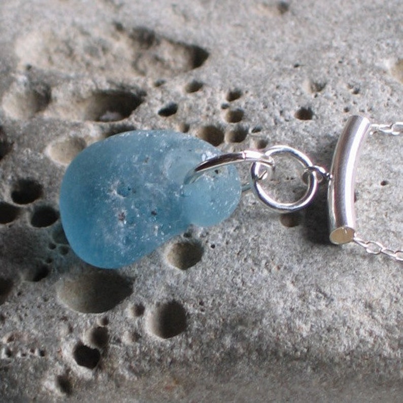 Bubbley Steel Blue Bonfire Glass Sea Glass Sterling Silver Pendant ...