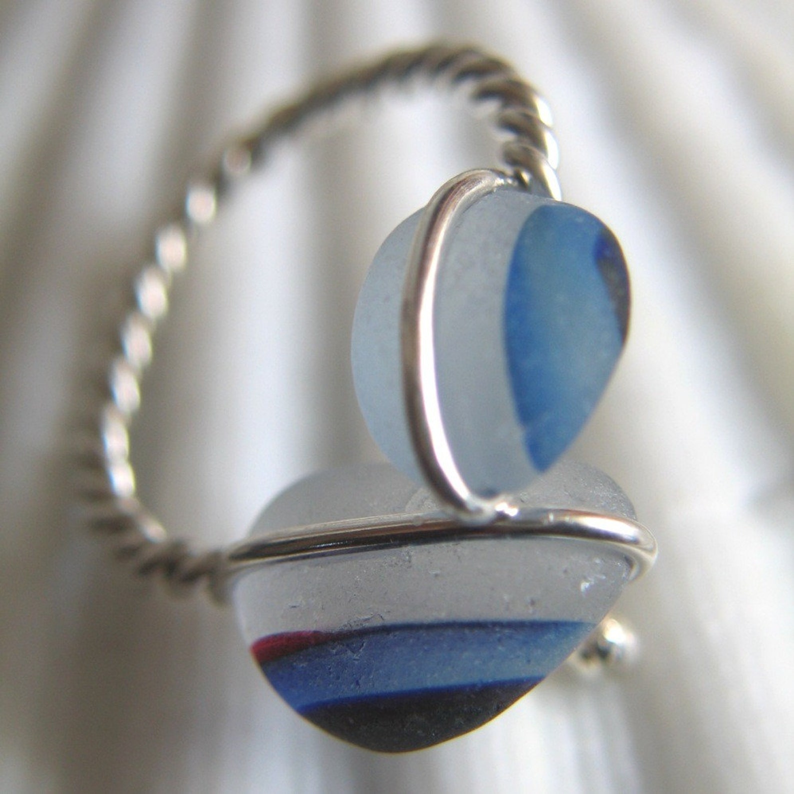 Natural Sea Glass Sterling Silver Ring Rare Multicolor Blue US - Etsy