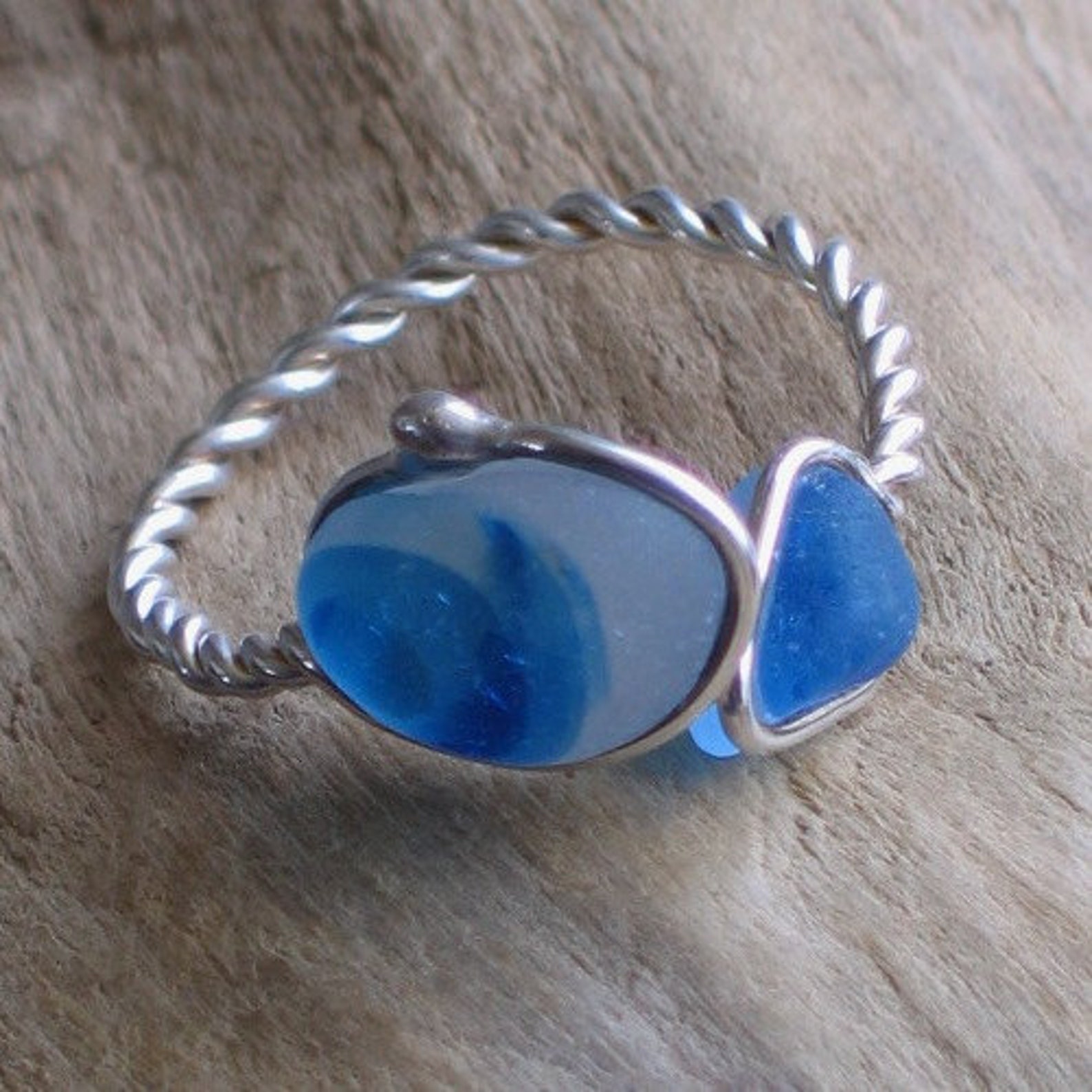 Natural Sea Glass Sterling Silver Ring Rare Royal Blue - Etsy