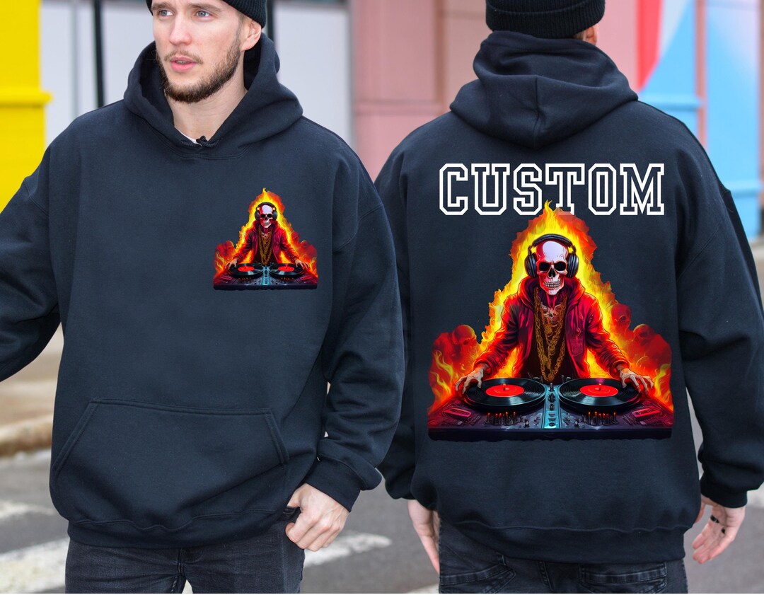 Custom Unisex DJ Skeleton Hoodie, Personalized Band Name Sweatshirt ...