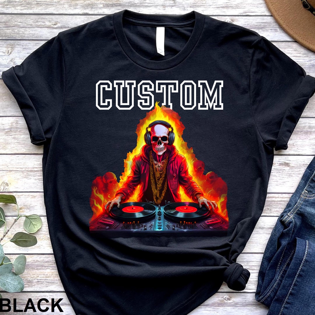 Personalized Skeleton DJ Shirt, Bold Turntable Tee, Perfect Gift for ...