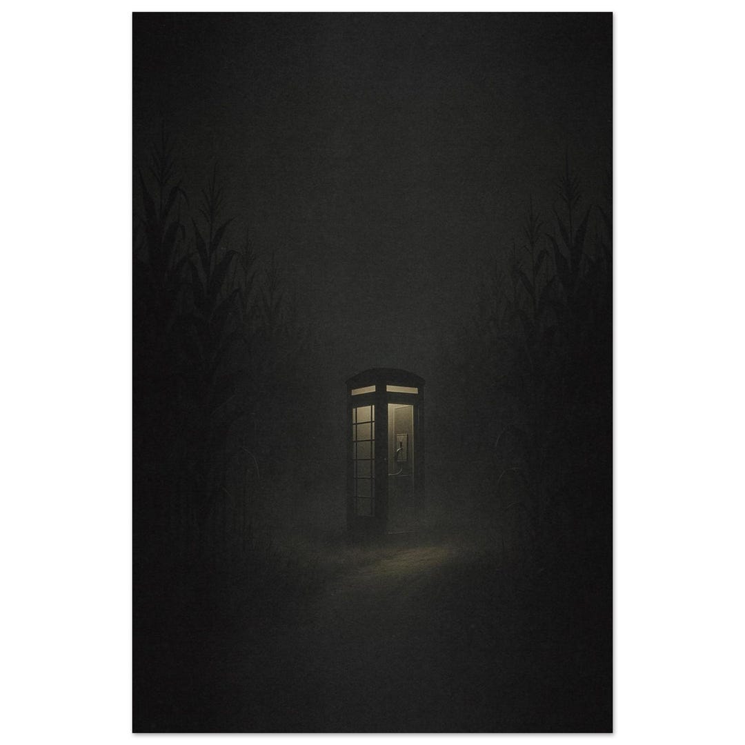 Minimal Horror Poster Cornfield Night Scene Lonely Phone Box Eerie Wall ...