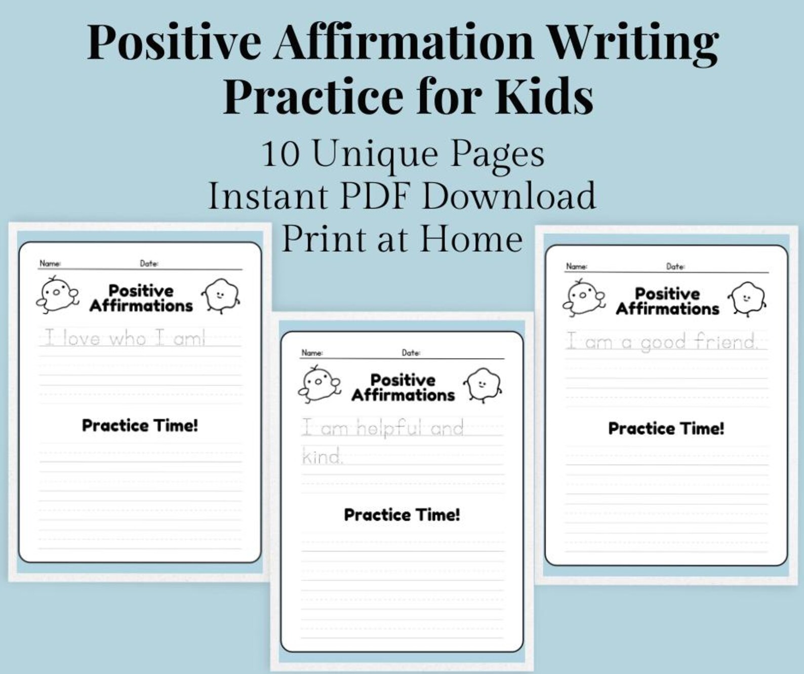 Positive Affirmations for Kids – Writing Practice Worksheets – 10 ...