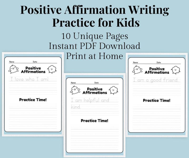 Positive Affirmations for Kids – Writing Practice Worksheets – 10 ...