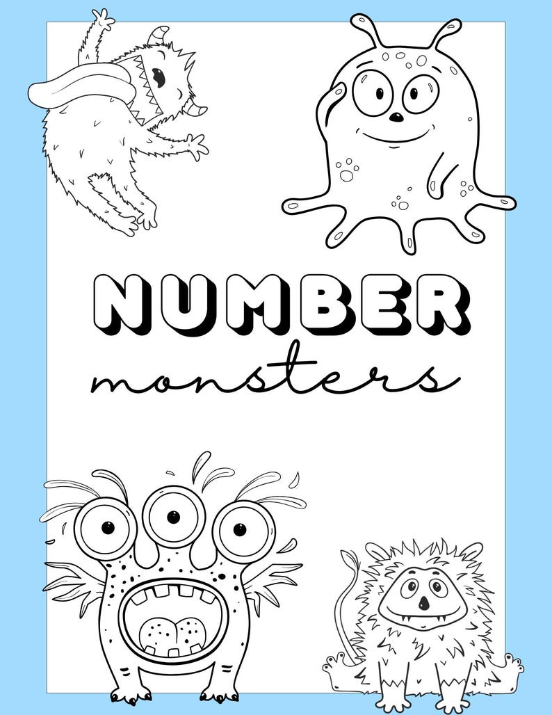 Number Monsters Coloring Pages for Kids - Numbers 1-9 - Educational and ...