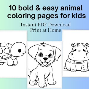 Animal Coloring Pages for Kids - Pack of 10 - Bold & Easy - Etsy