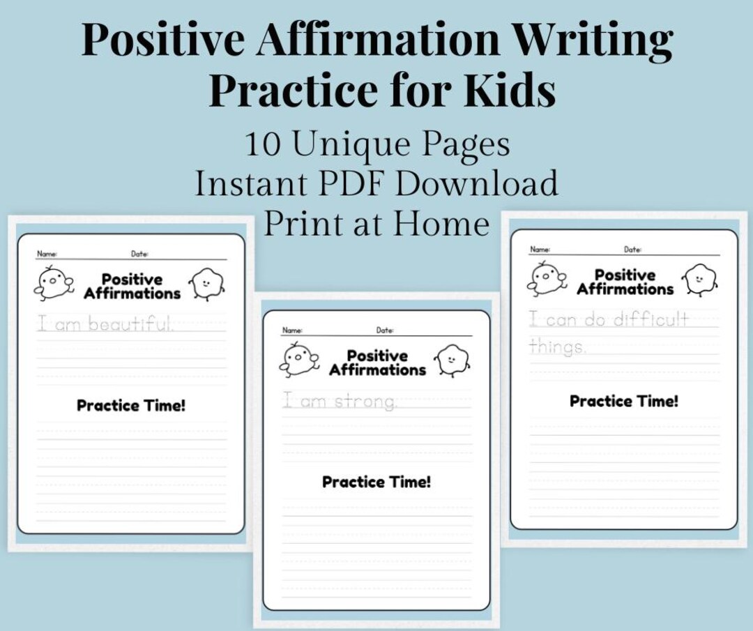 Positive Affirmations for Kids – Writing Practice Worksheets – 10 ...