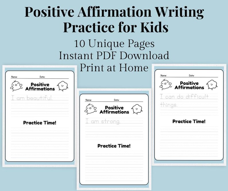 Positive Affirmations for Kids – Writing Practice Worksheets – 10 ...
