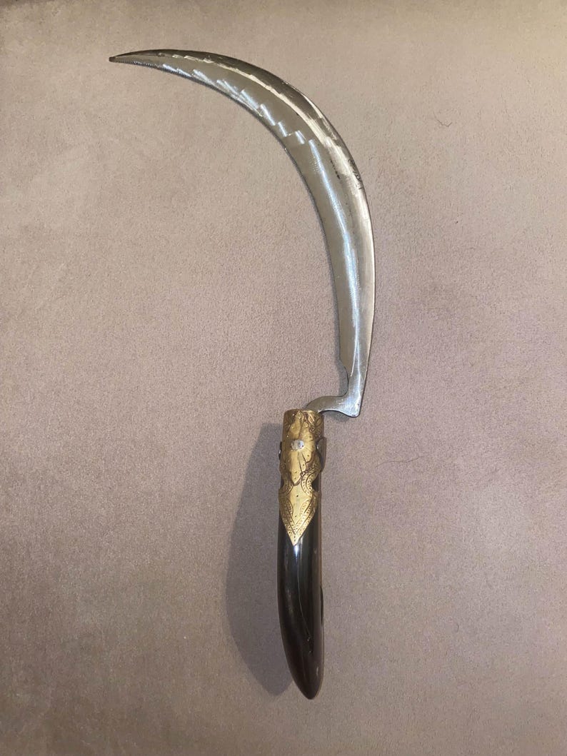 Large Antique Handmade Sickle. Handle Made From an Authentic Bull's ...