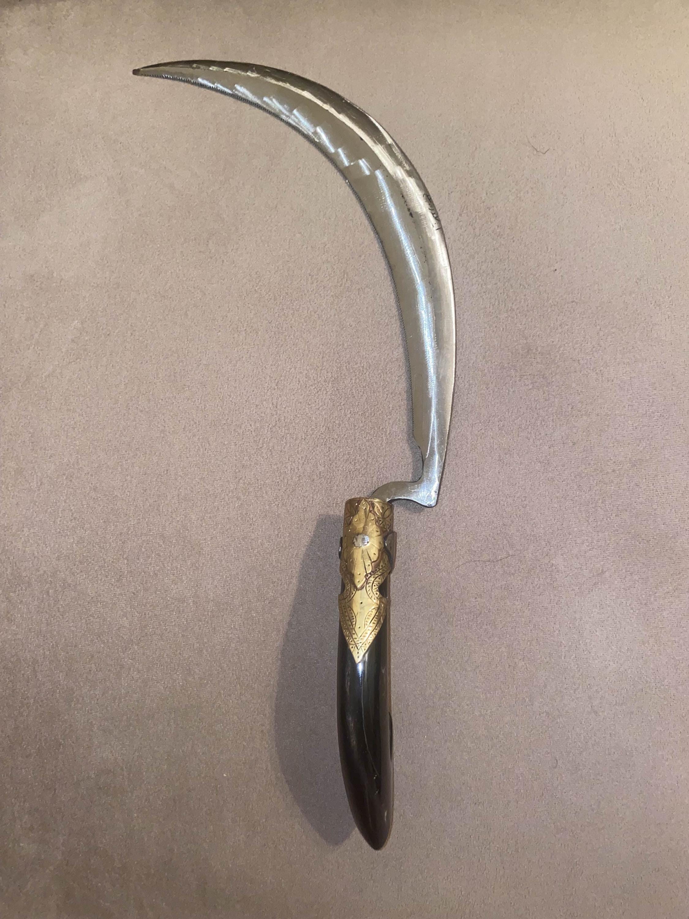 Large Antique Handmade Sickle. Handle Made From an Authentic Bull's ...