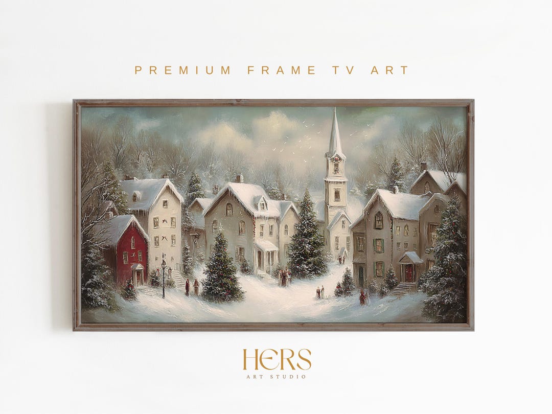 Vintage Christmas Village Frame TV Art: Winter Town Landscape (digital ...