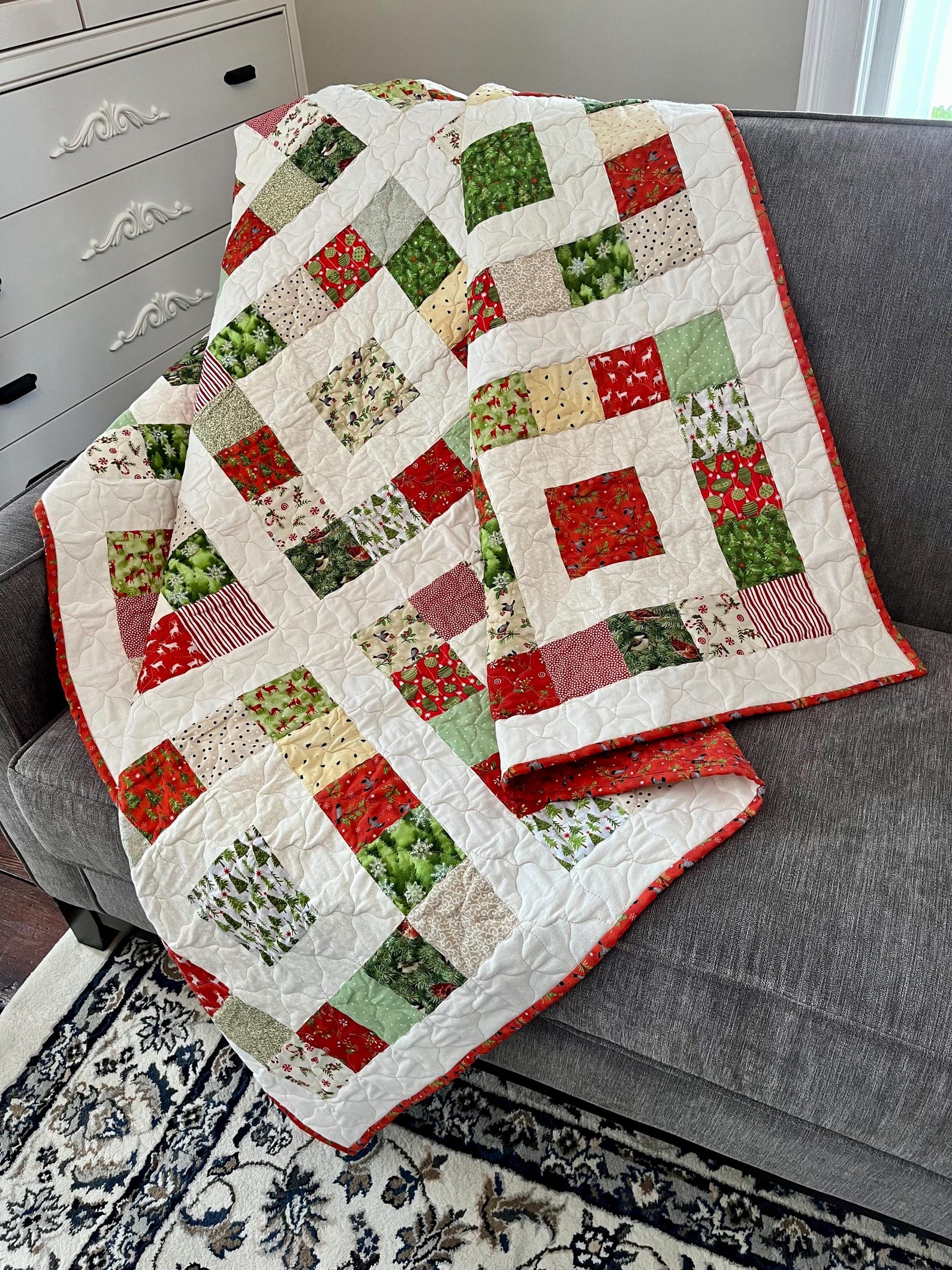 Christmas Quilt, Throw, Bedding, Blanket, Traditional Patchwork ...