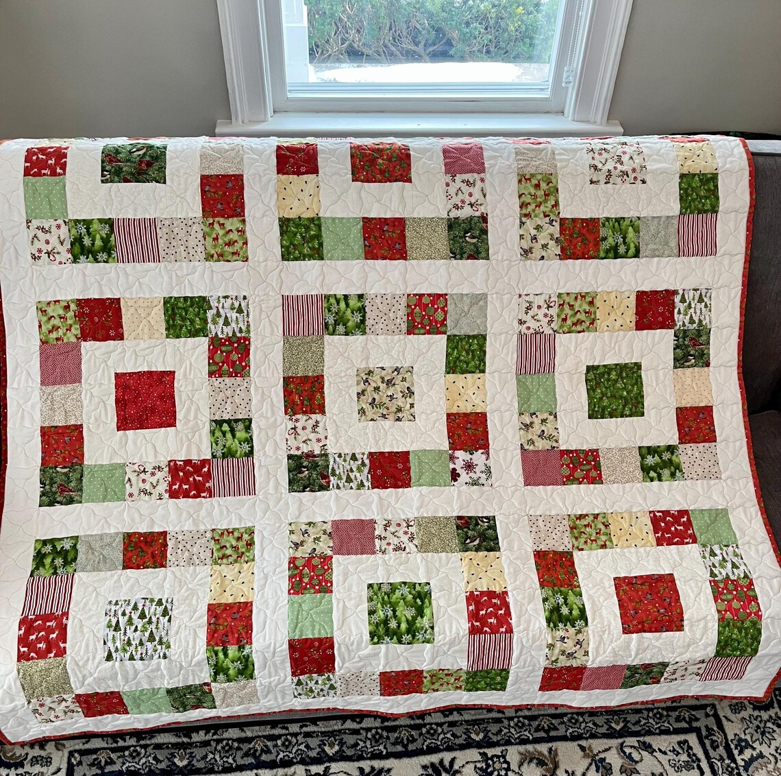 Christmas Quilt, Throw, Bedding, Blanket, Traditional Patchwork ...
