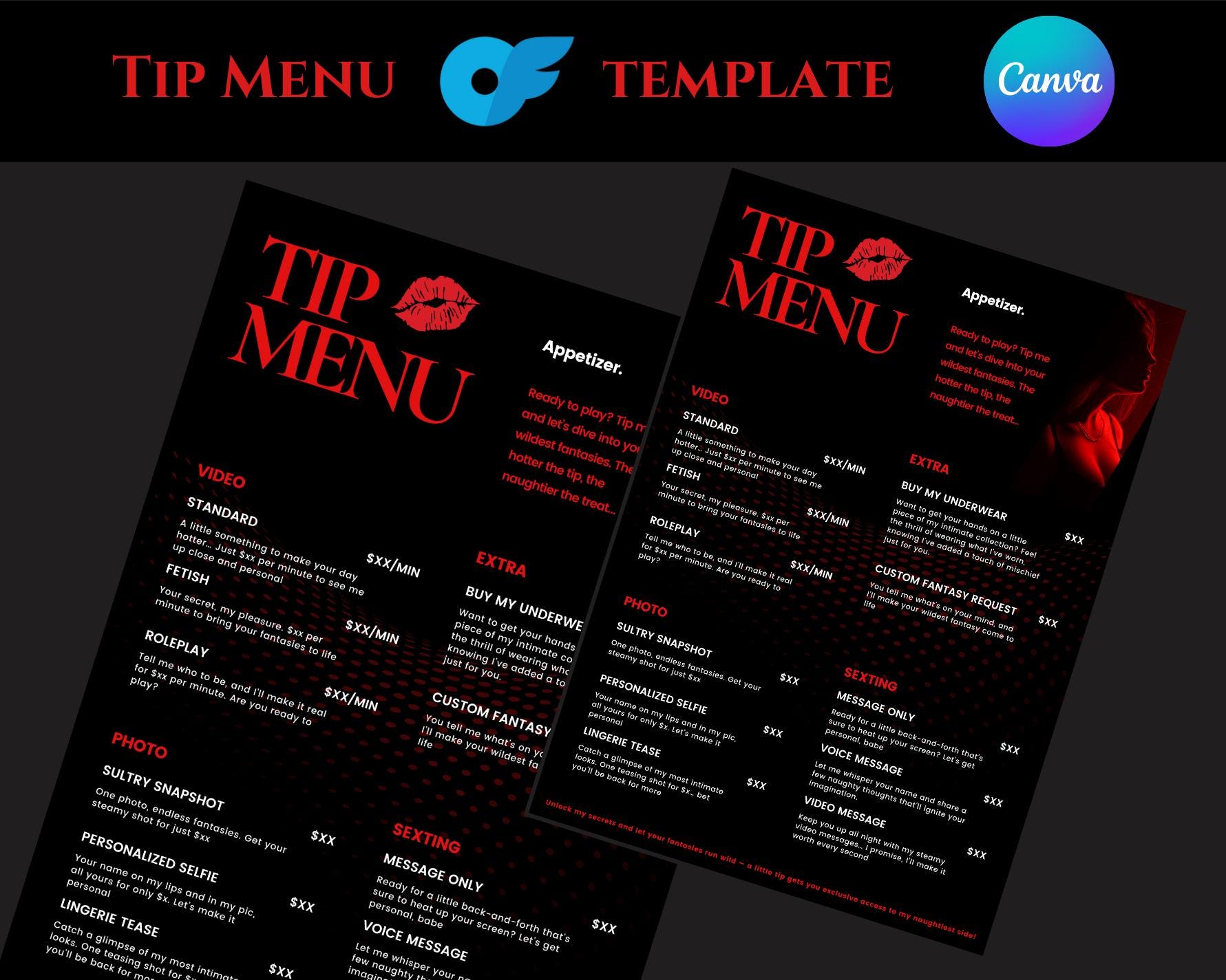 Customizable Onlyfans Tip Menu Template Editable Canva Tip Jar Menu ...
