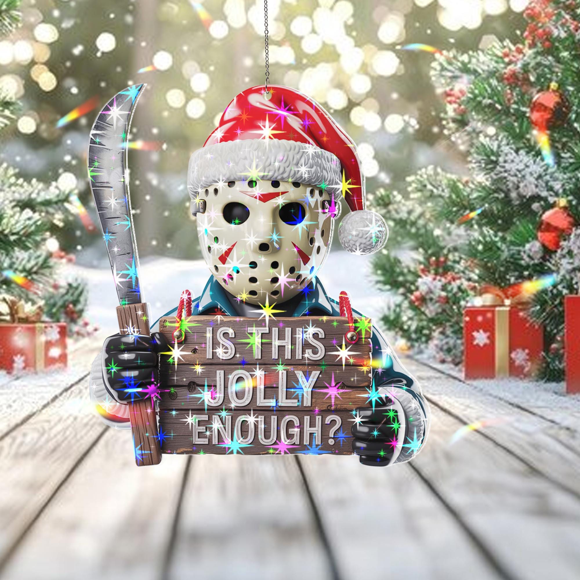 Holographic Jason Voorhees Christmas Ornament, Creepy Horror Holiday ...