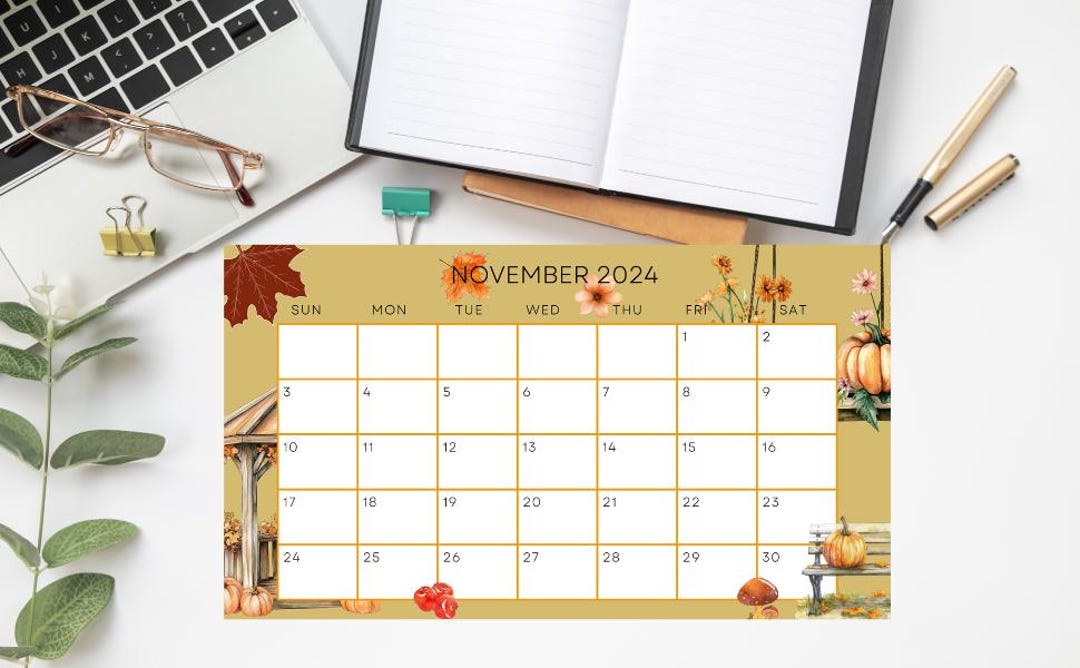 Editable November 2024 Calendar, Printable Fall Calendar, Sunday Start ...