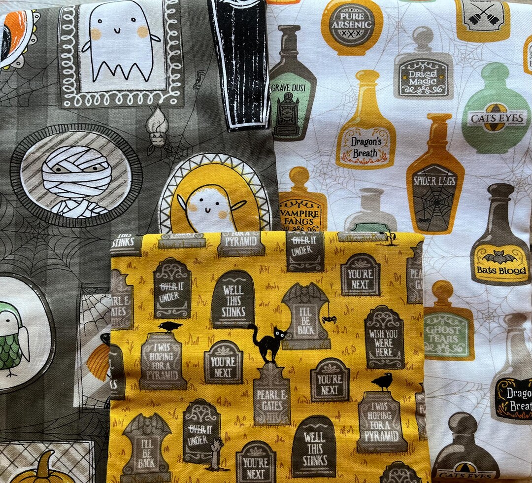 Boos and Ghouls Quilt Fabric 3 Pc Set Ink & Arrow Fabrics 1.5 Yards ...