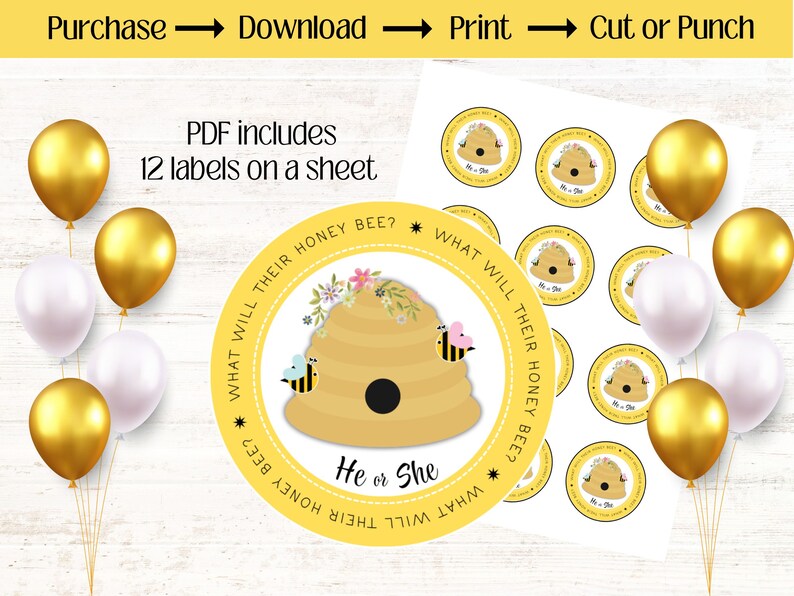 Honey Bee Gender Reveal Cupcake Toppers Digital Download - Etsy
