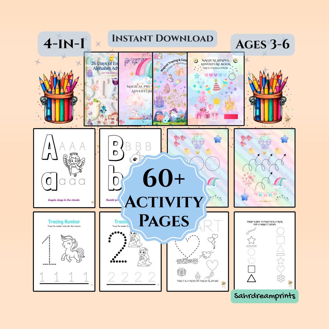 4-in-1 Magical Preschool Tracing, Coloring Bundle | Abcs, Numbers ...