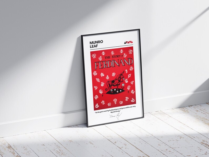 The Story of Ferdinand Book Cover Poster | Munro Leaf | Minimalist Book ...