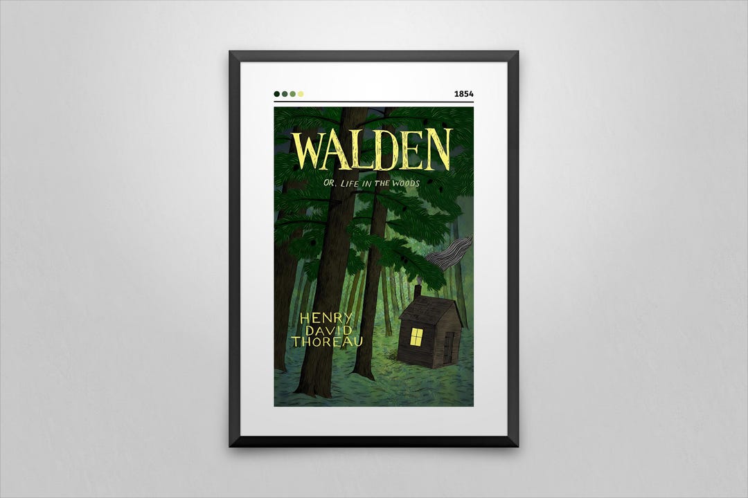 Walden Book Cover Art Print: Henry David Thoreau, Minimalist Home Decor ...