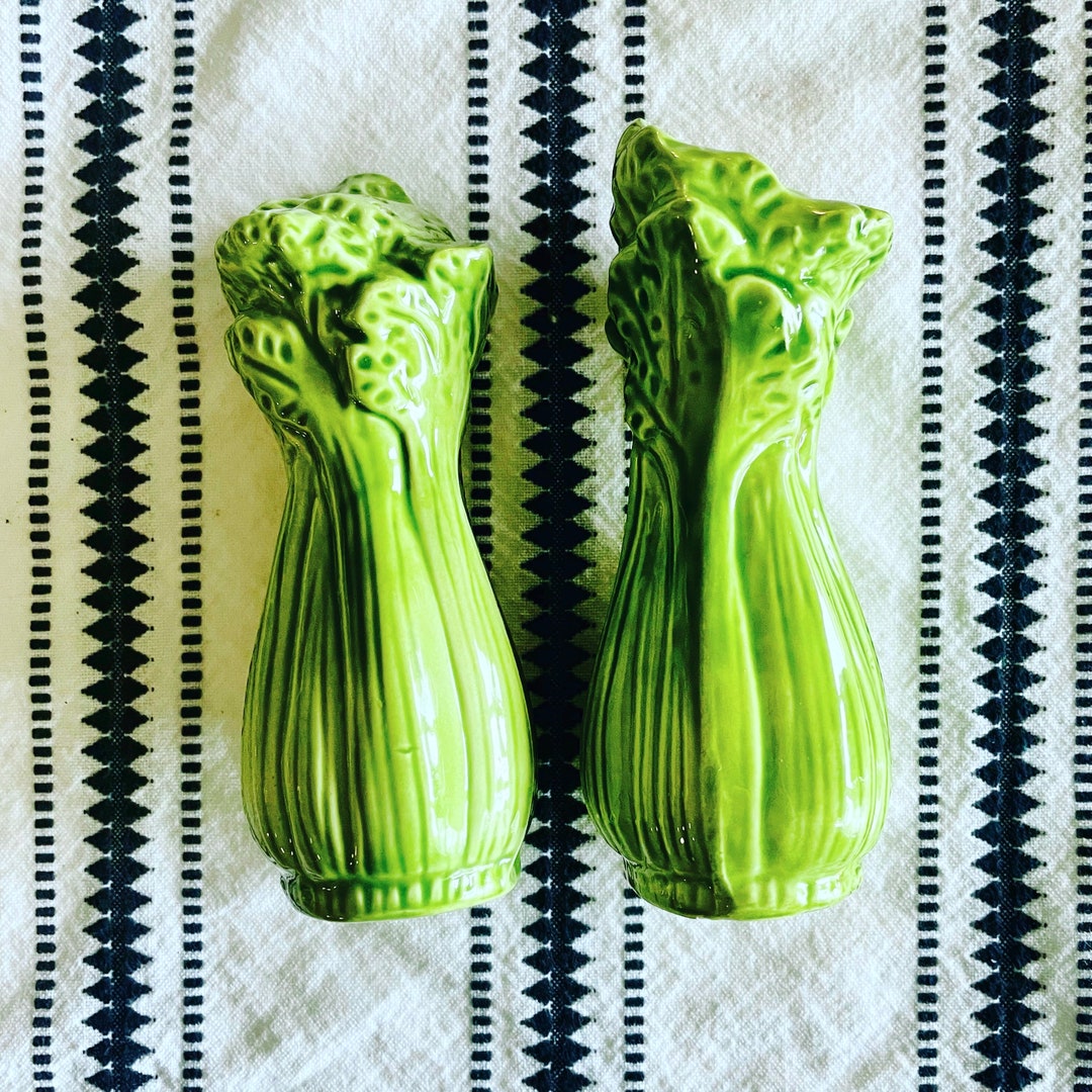 Salt & Pepper Shakers - Vintage Holland Mold, Ceramic Celery - Etsy