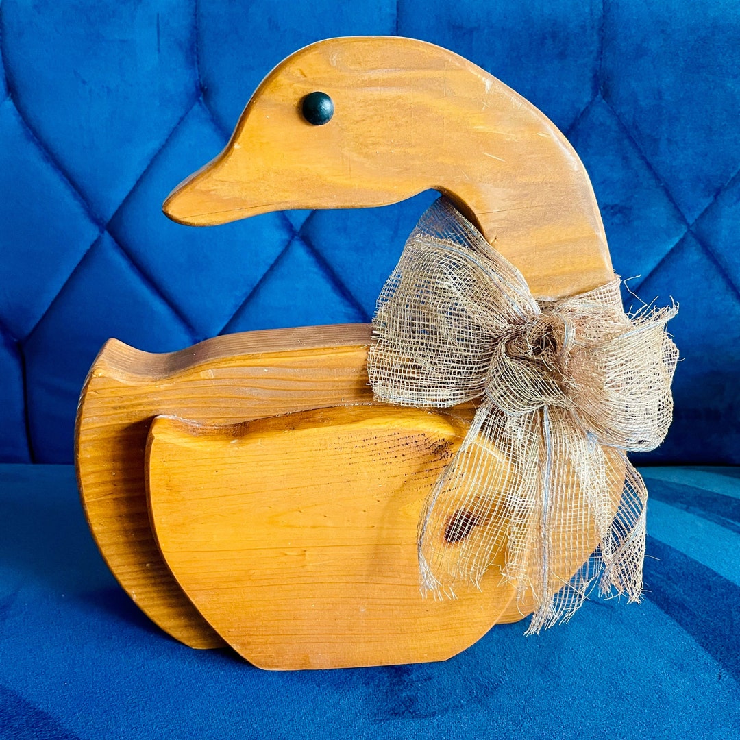 Home Decor - Large, Vintage Solid Wood Goose With Bow - Etsy