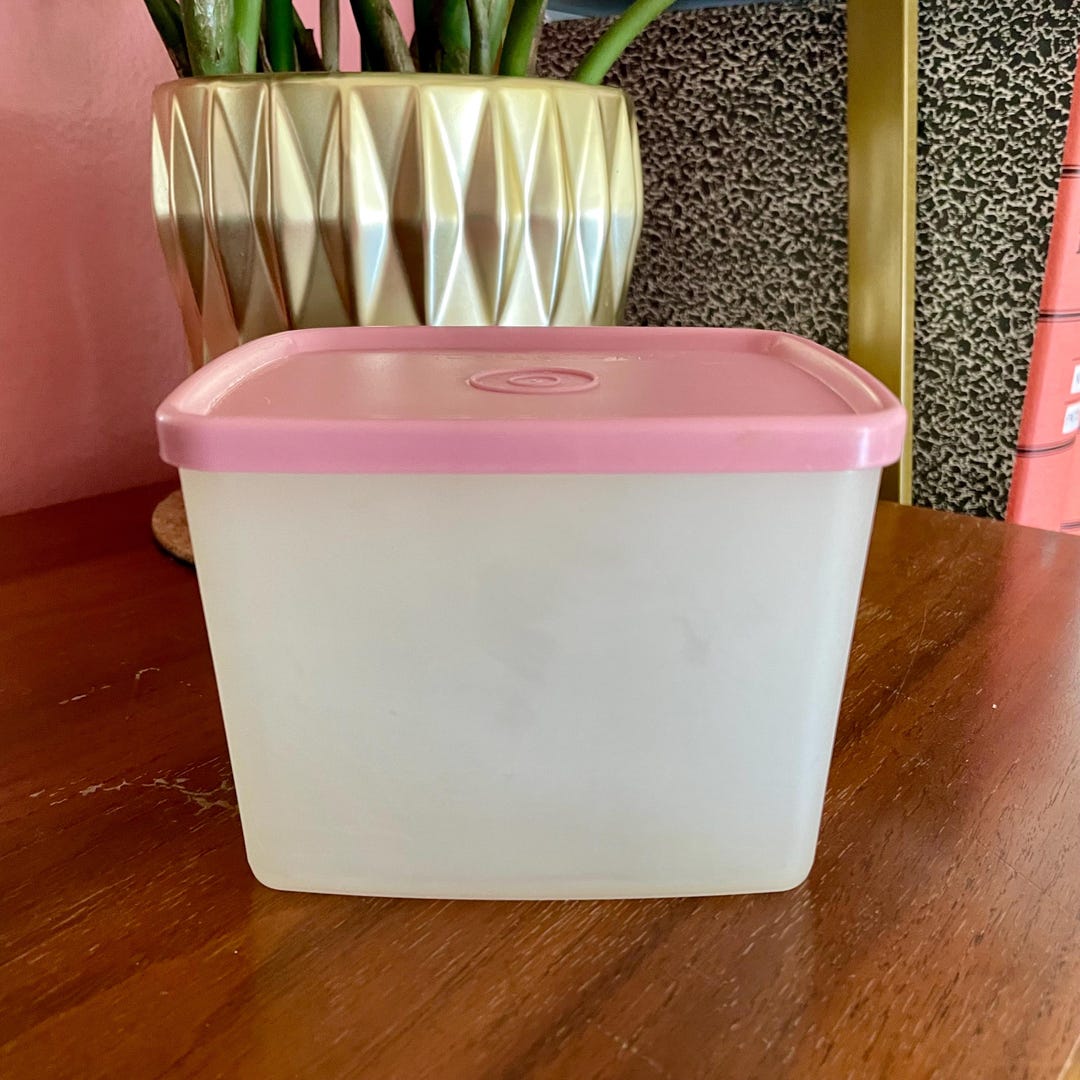 Tupperware - Vintage Square Round Container, Sheer White With Pink Lid ...