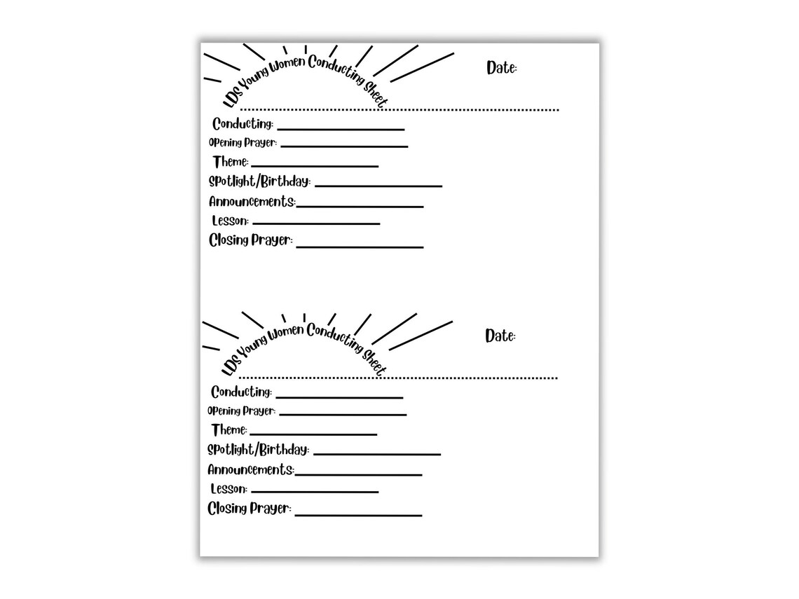 Young Women Class Conducting Sheet, LDS Meeting, YW Class Meeting ...