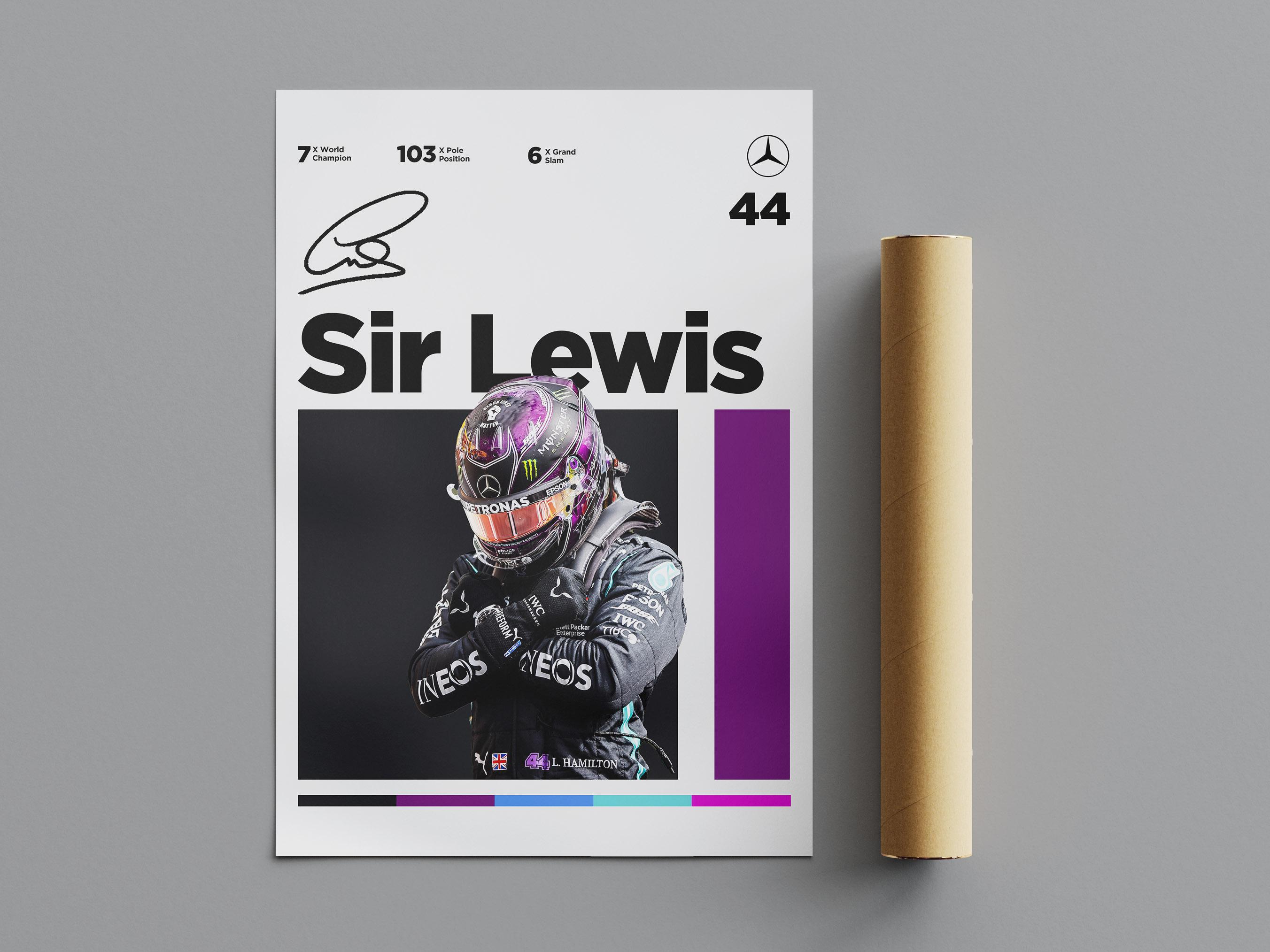 Sir Lewis Hamilton Car Poster, Minimalist Poster, Sports Poster, Wall ...