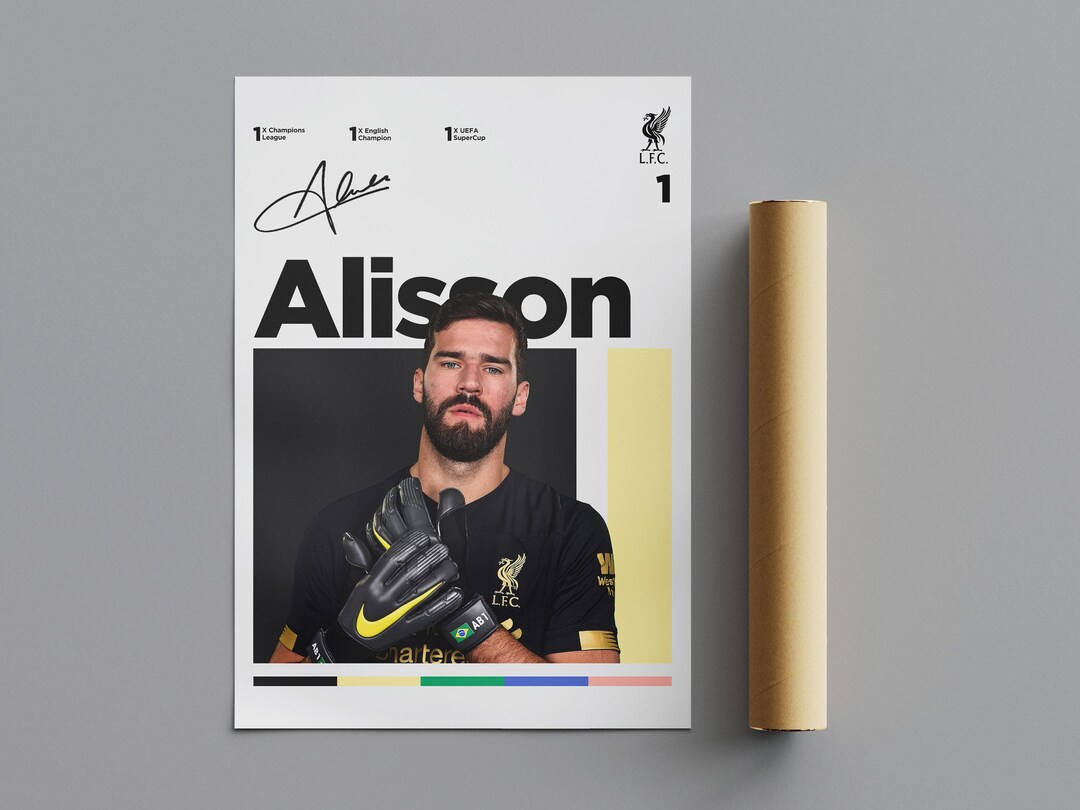 Alisson Becker Poster, Minimalist Poster, Sports Poster, Wall Art, Wall ...