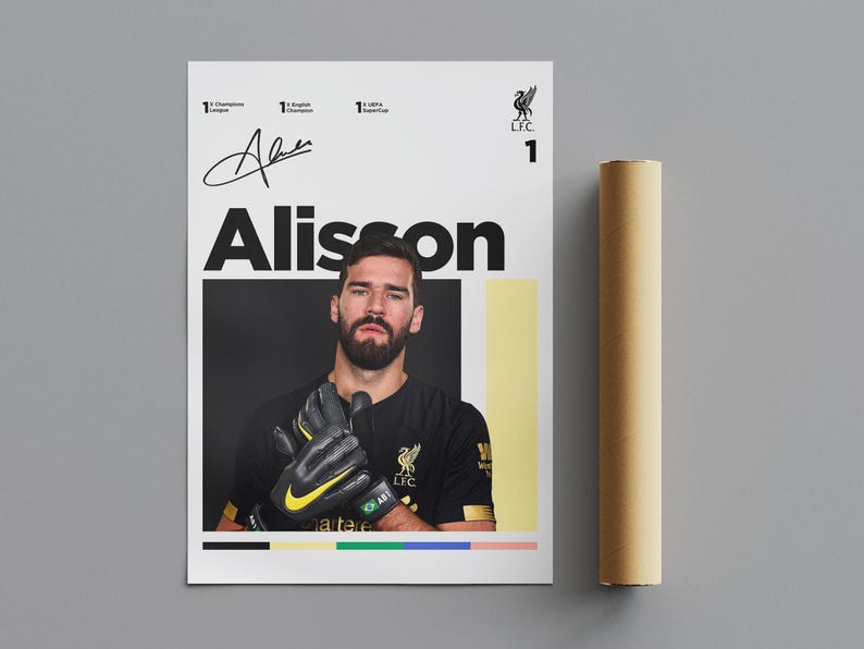 Alisson Becker Poster, Minimalist Poster, Sports Poster, Wall Art, Wall ...