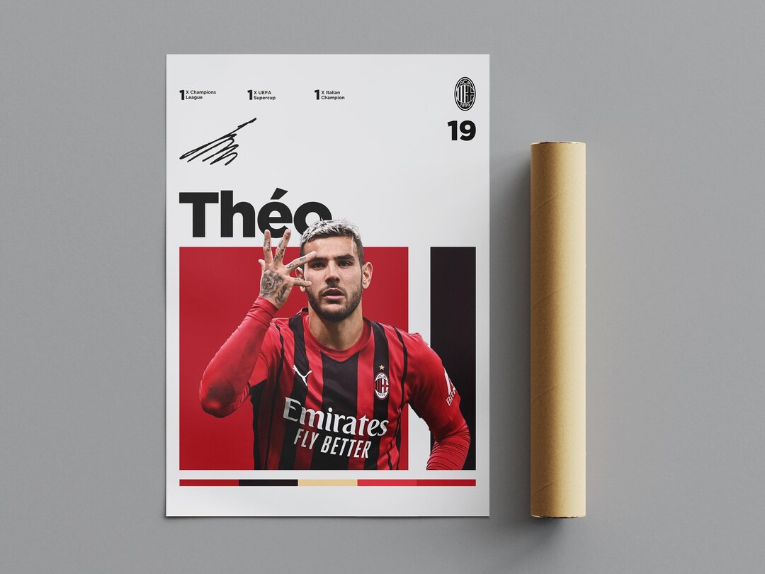 Théo Hernandez Poster, Minimalist Poster, Sports Poster, Wall Art, Wall ...