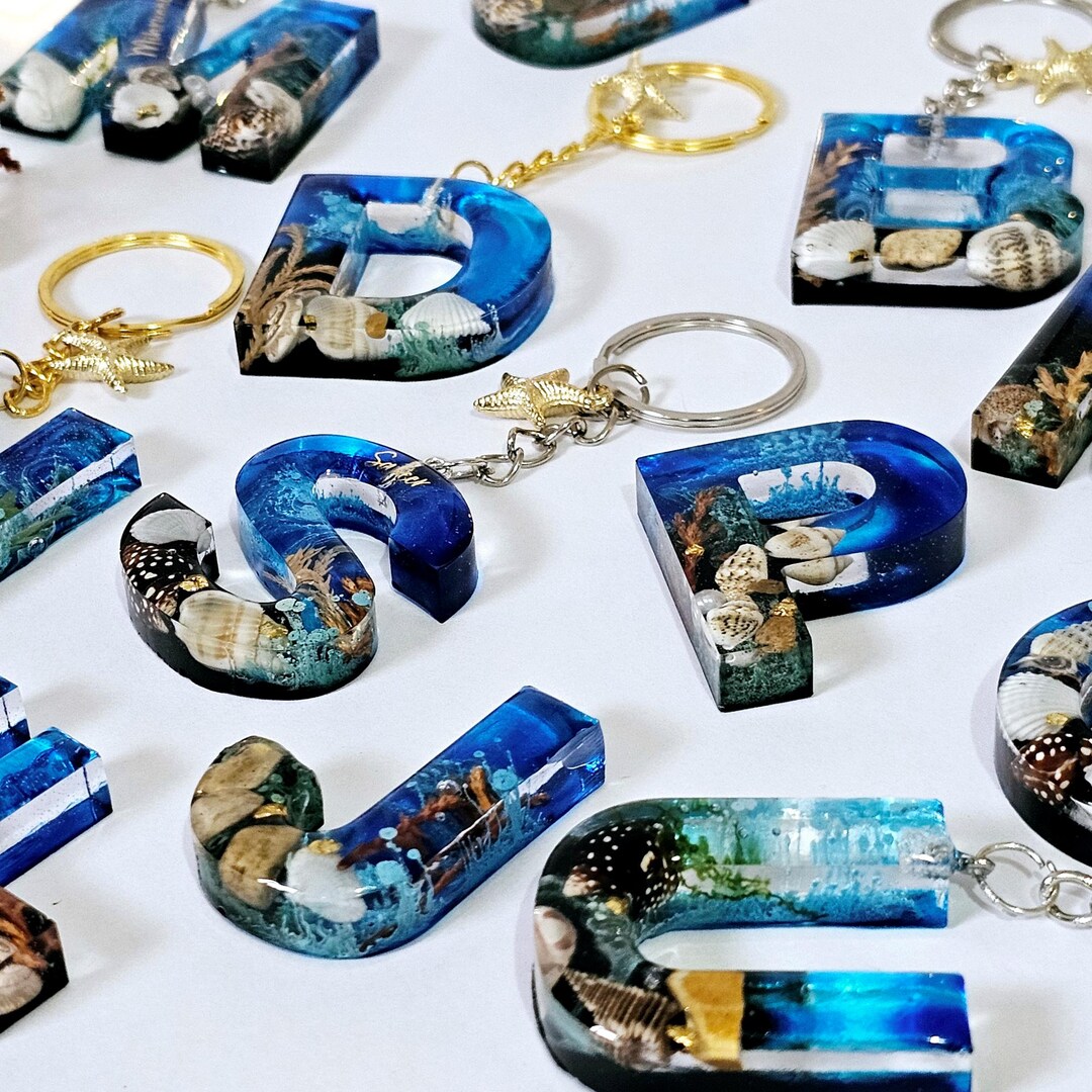 Personalised Resin Letter Keychain – Ocean/sea Theme With Real Shells ...
