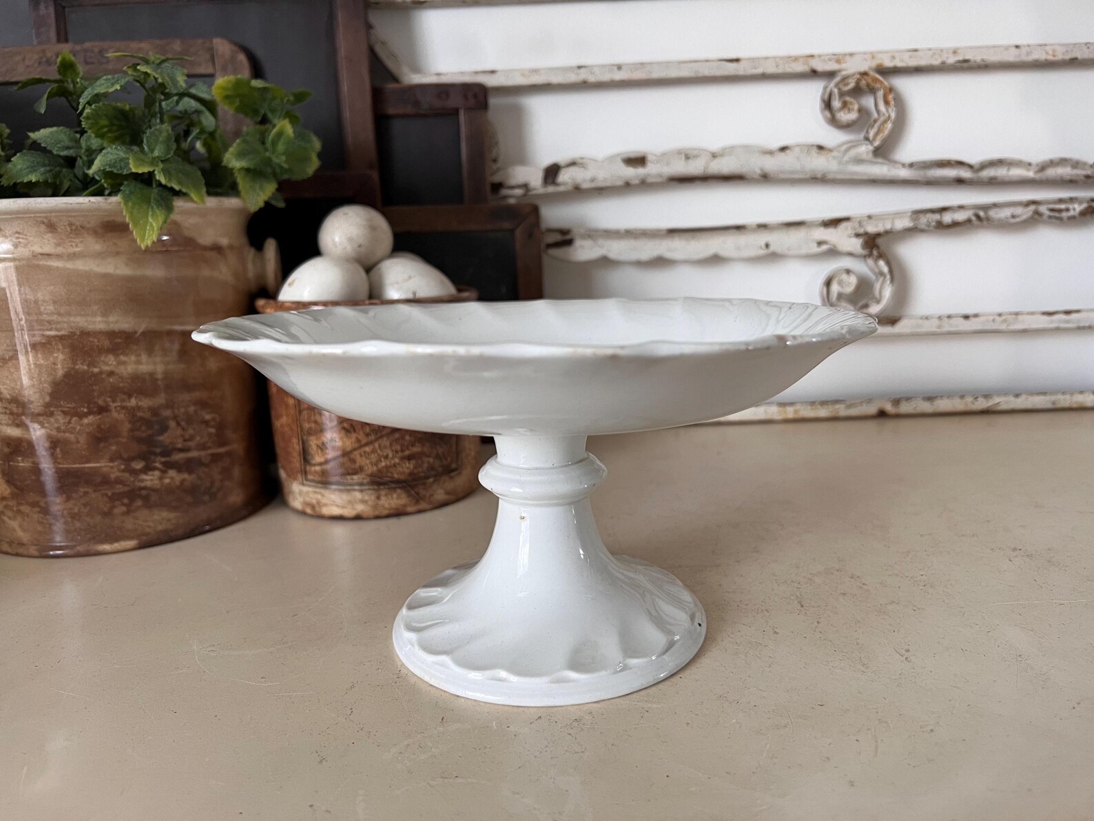 Antique Plain White Ironstone Compote - Fruit Bowl - Ironstone ...