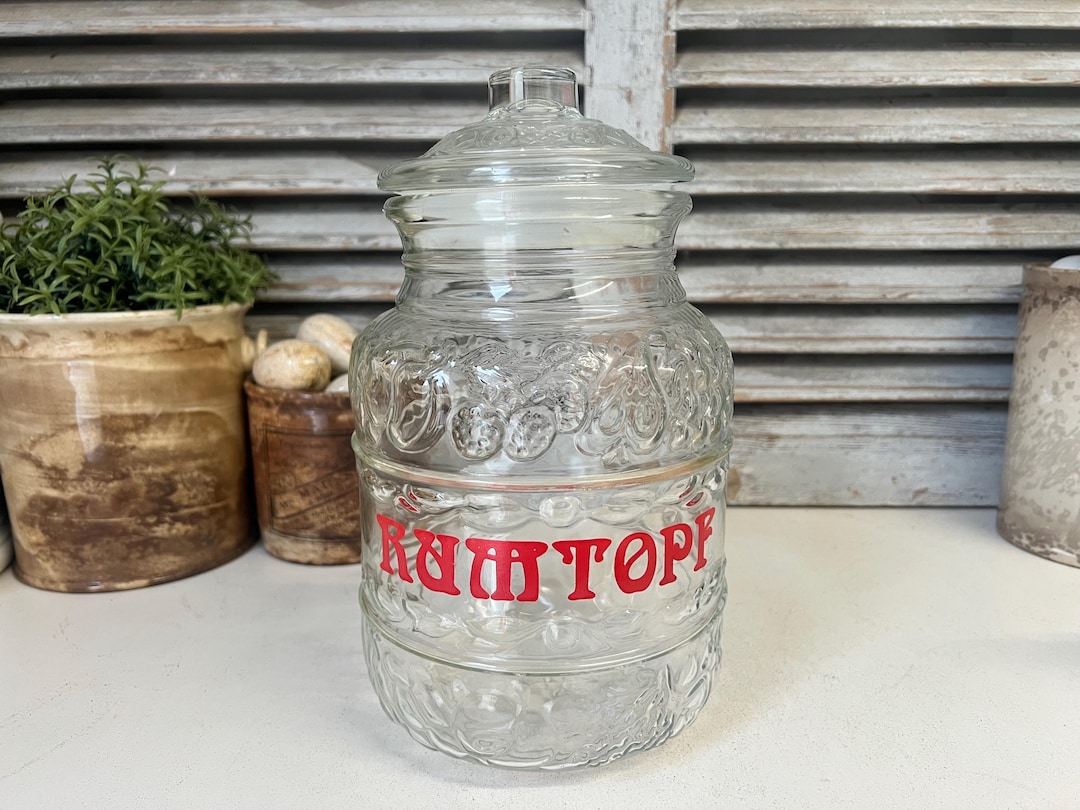 Vintage Glass Rumtopf Jar - Vintage Glass Storage Jar - Glass Cookie ...