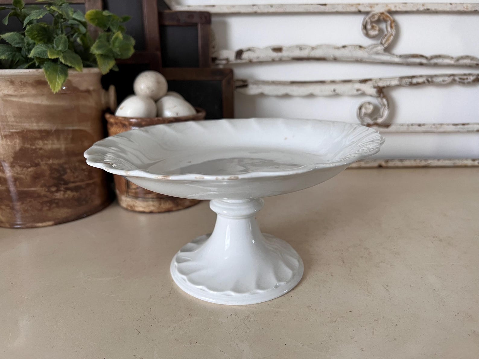 Antique Plain White Ironstone Compote - Fruit Bowl - Ironstone ...
