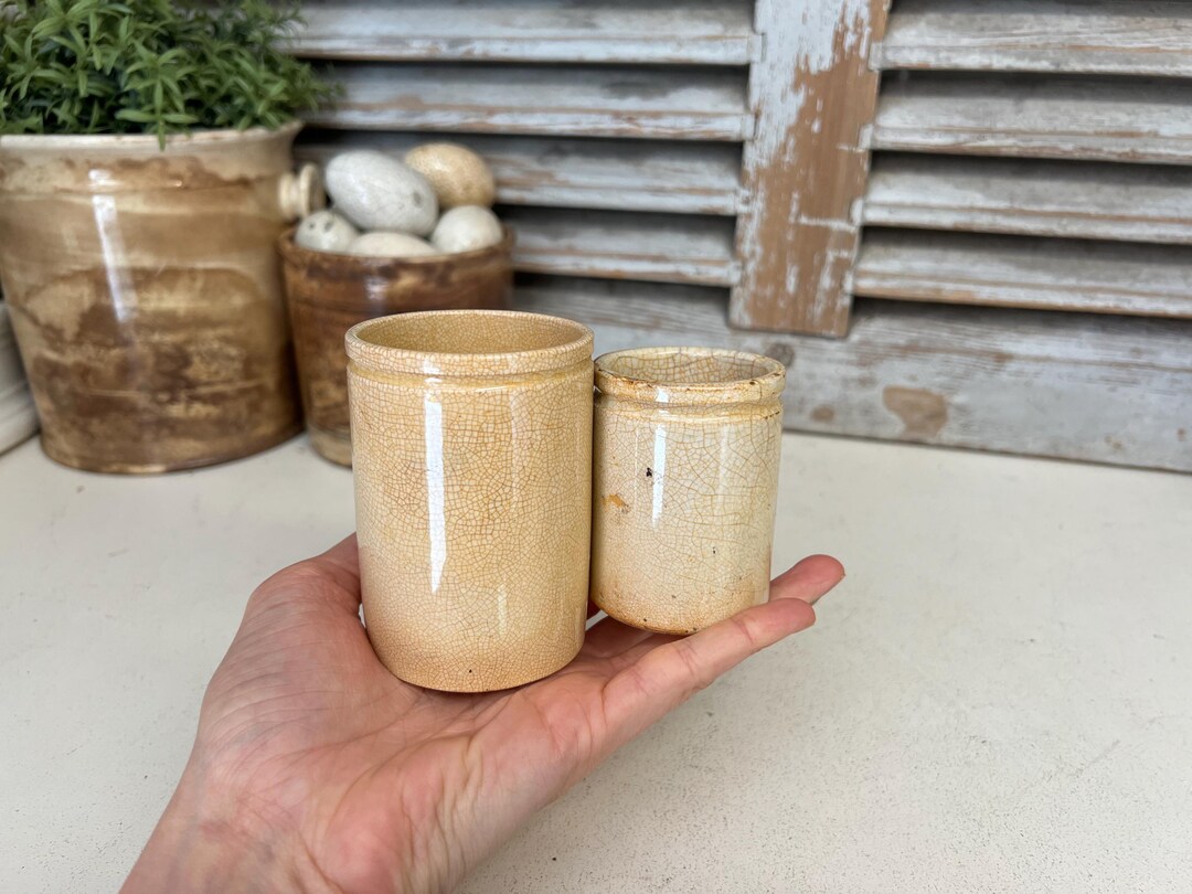 Set of 2 Antique Ironstone Ointment Pots - Stained Ironstone Pots - Etsy