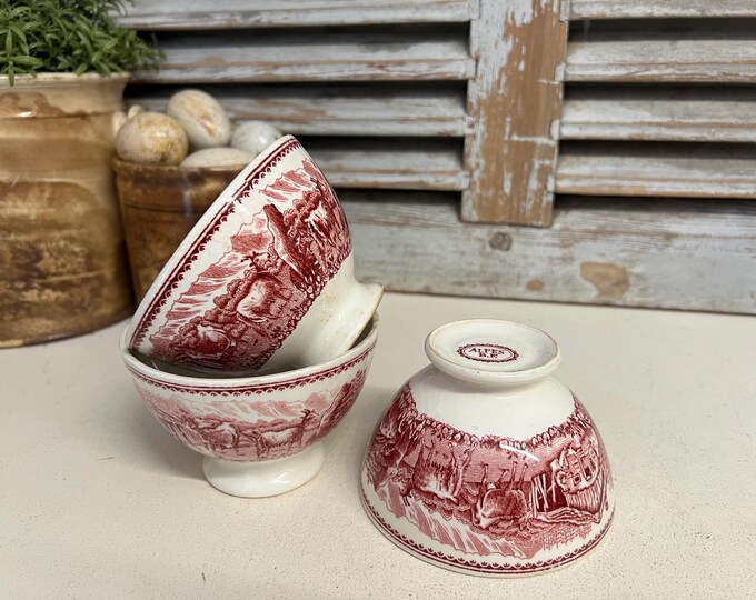 Set of 3 Antique Ironstone Footed Bowls - Ironstone Cafe Au Lait Bowl ...