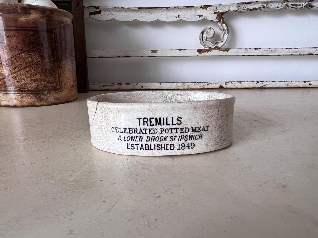 RARE Antique Ironstone Oval Potted Meat Pot Tremills Ipswich - English ...