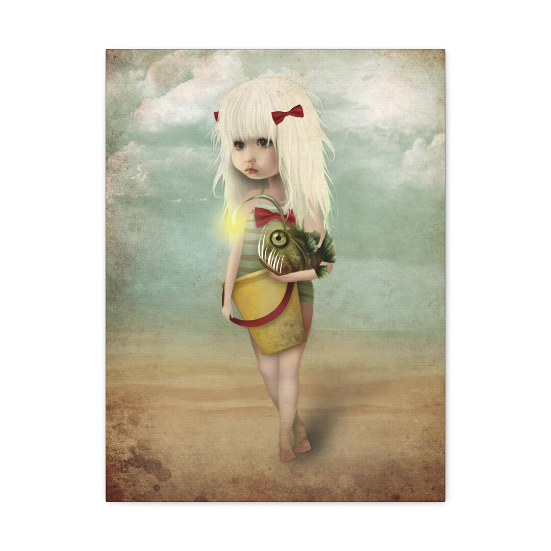 My Fishy Friend - Girl and Angler Fish - Fantasy Gallery Wrap Canvas ...