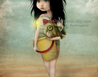 Angler Fish and Little Girl Beach Print My Fishy | Etsy