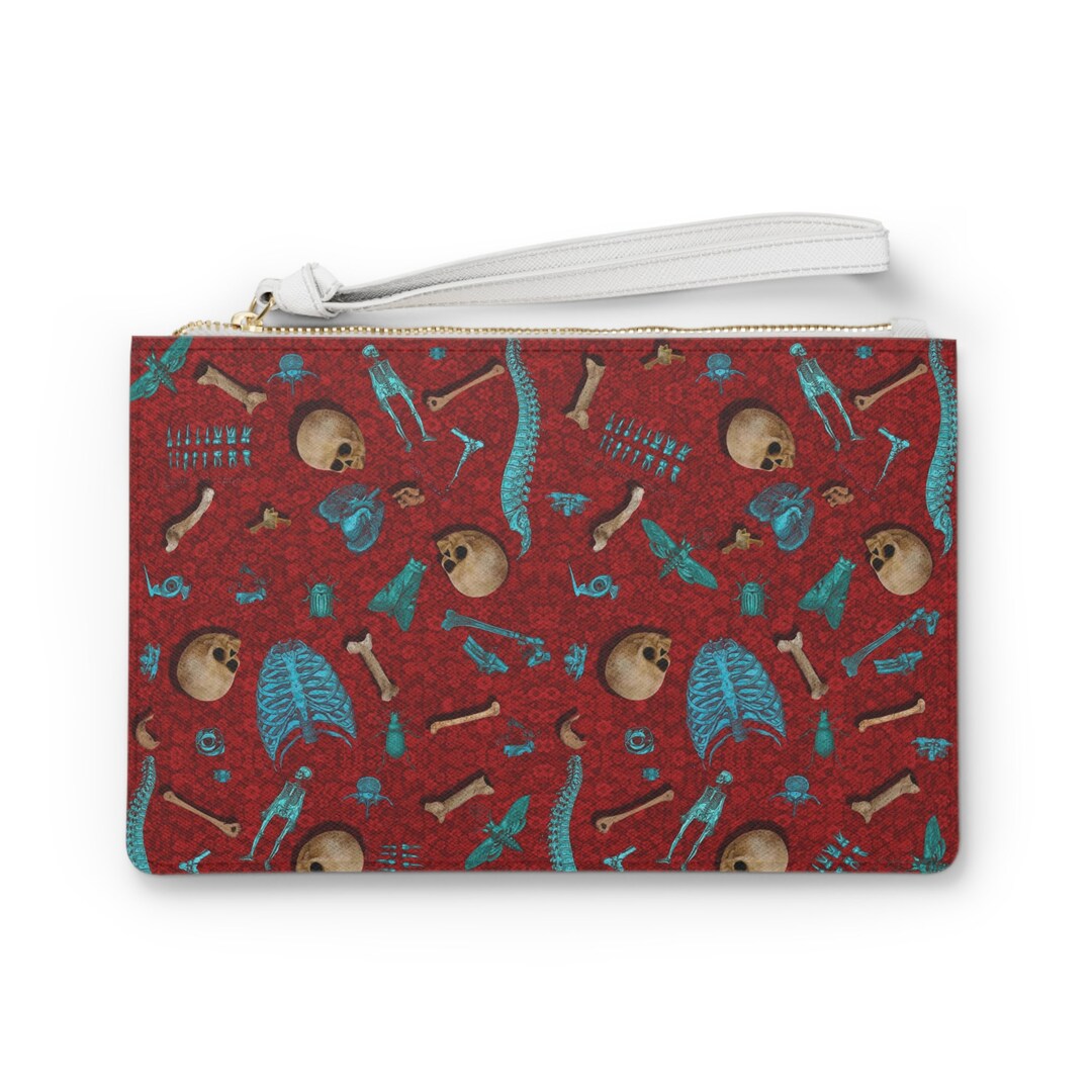 Spooky Skeleton Clutch Bag - Skulls and Skeletons in Neon Blue and Red ...