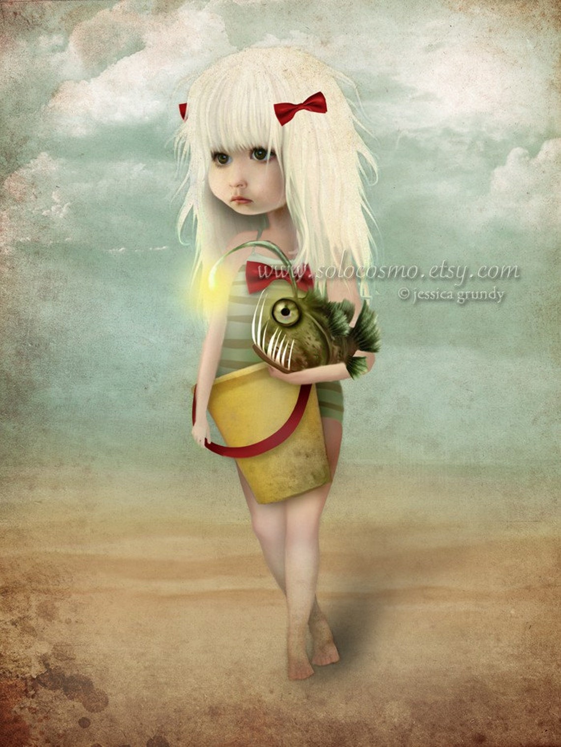 Angler Fish and Little Girl Beach Print my Fishy - Etsy